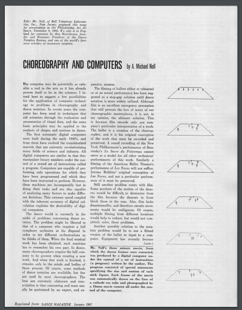 A. Michael Noll Publishes "Choreography and Computers," Probably the ...