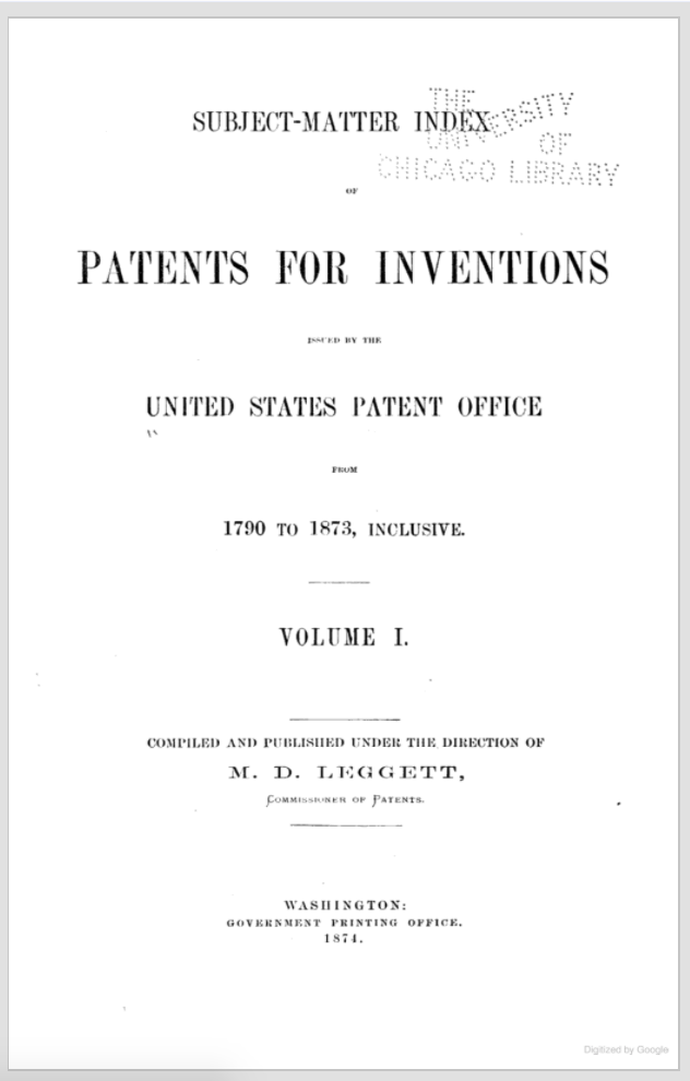 The US Patent Offices Issues a Subject Index for US Patens Issued from ...